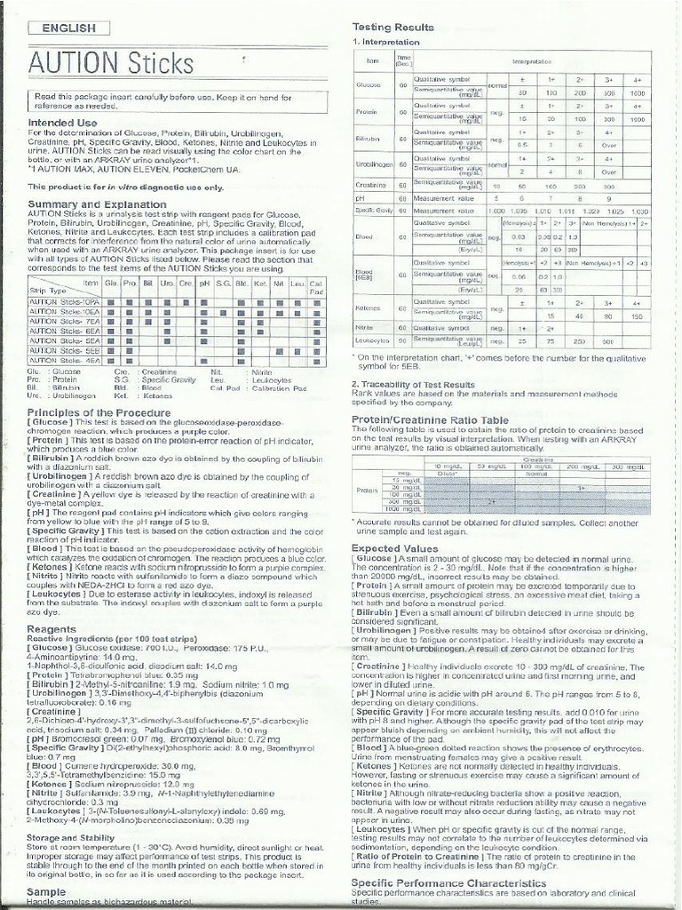 Urine Analyzer Arkray Aution Eleven Insert Kit PDF | PDF