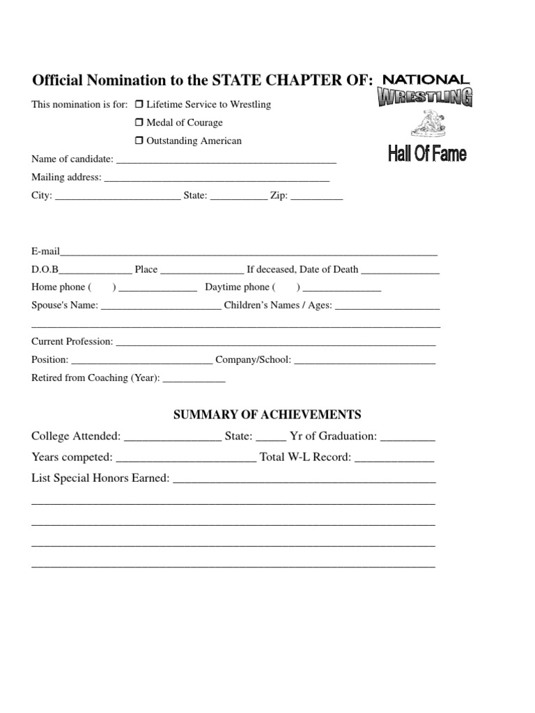 Wrestling Nomination Form Template | PDF | Business