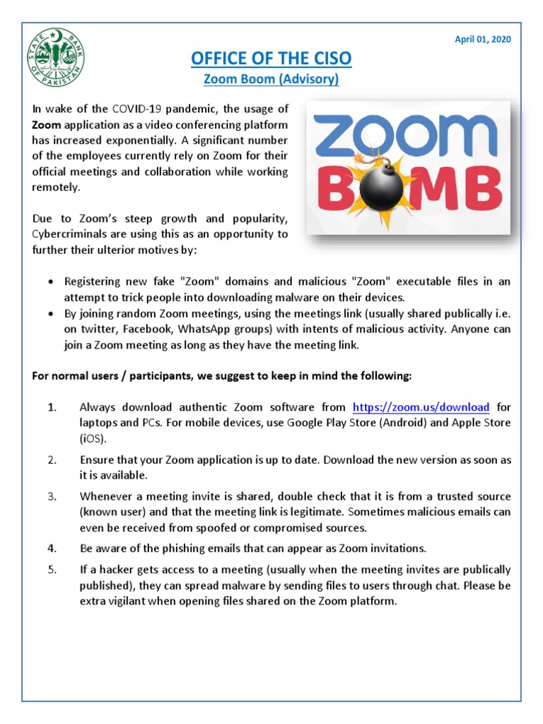 Advisory On Zoom Bombing PDF | PDF | Malware | Cyberwarfare