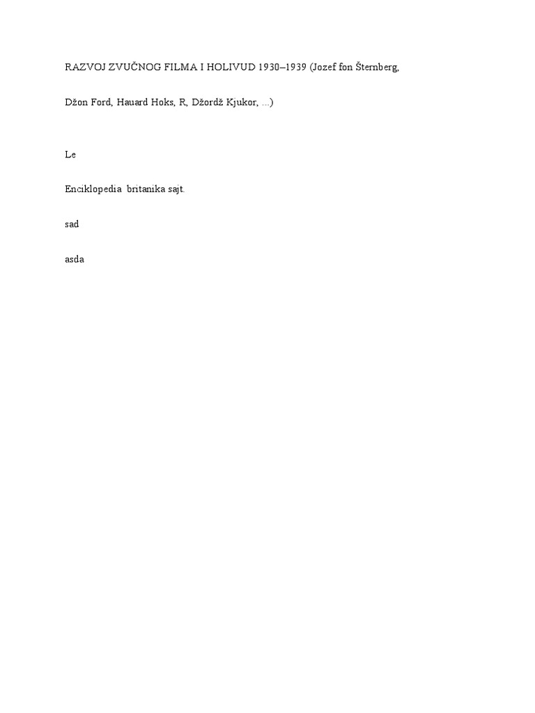 Razvoj Zvučnog Filma I Holivud 1930 | PDF