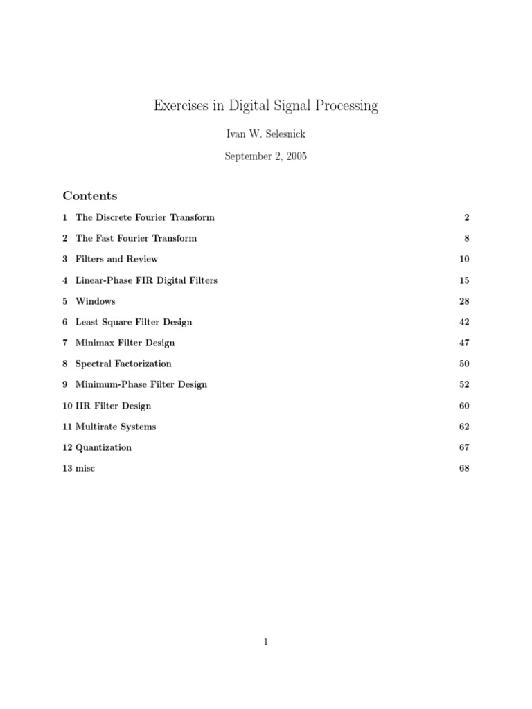 Exercises in Digital Signal Processing: Ivan W. Selesnick September 2, 2005 | PDF | Sampling ...