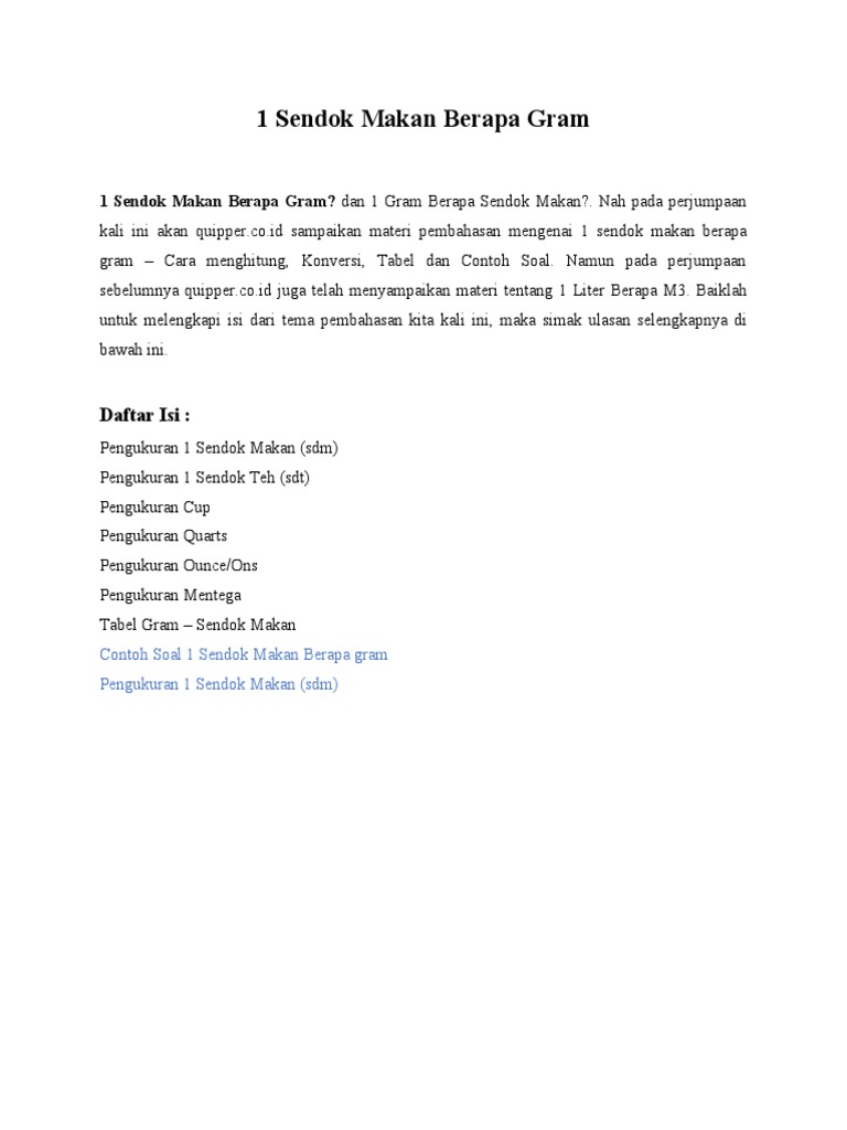 1 Sendok Makan Berapa Gram | PDF