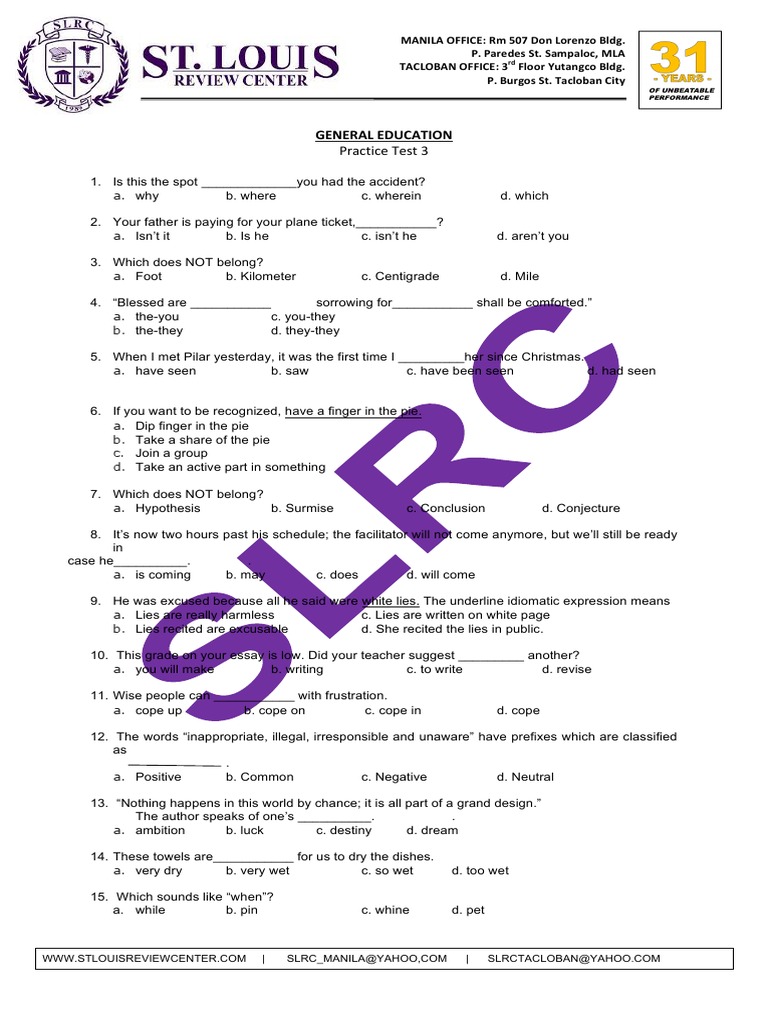 GEN Ed 3 - 150 Items PDF | PDF | Area | Light
