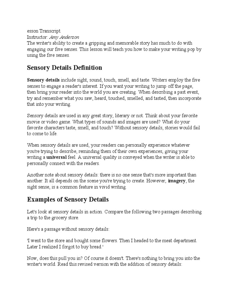 Using Sensory Details In Writing