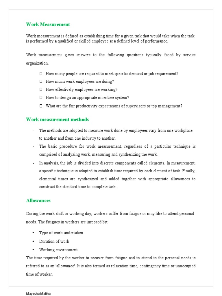 Work Measurement PDF | PDF | Time | Analysis