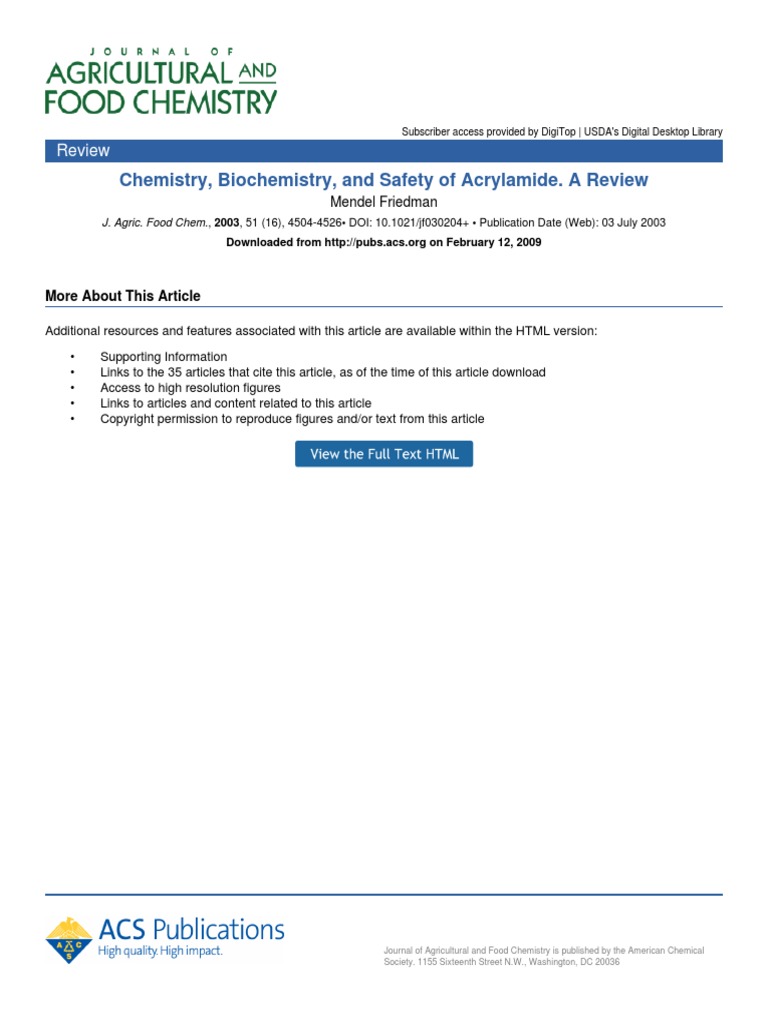 Chemistry, Biochemistry, and Safety of Acrylamide. A Review | PDF ...