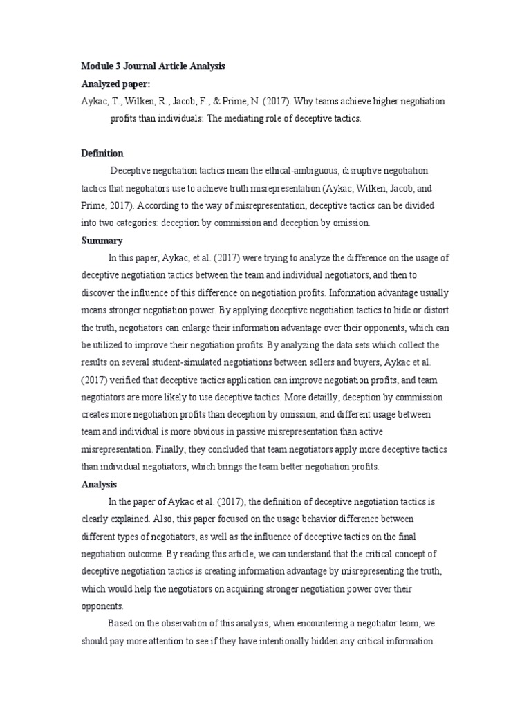 Journal Article Review Example 2 PDF | PDF | Negotiation | Communication