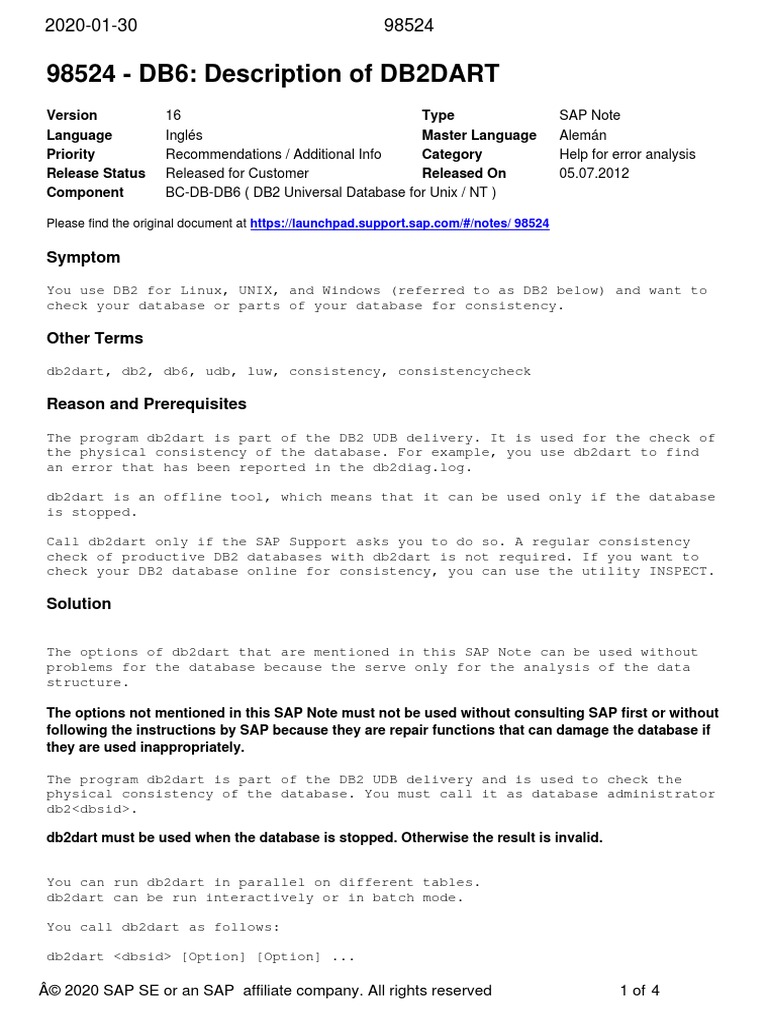 DB6 Description of DB2DART | PDF | Databases | Computer Data