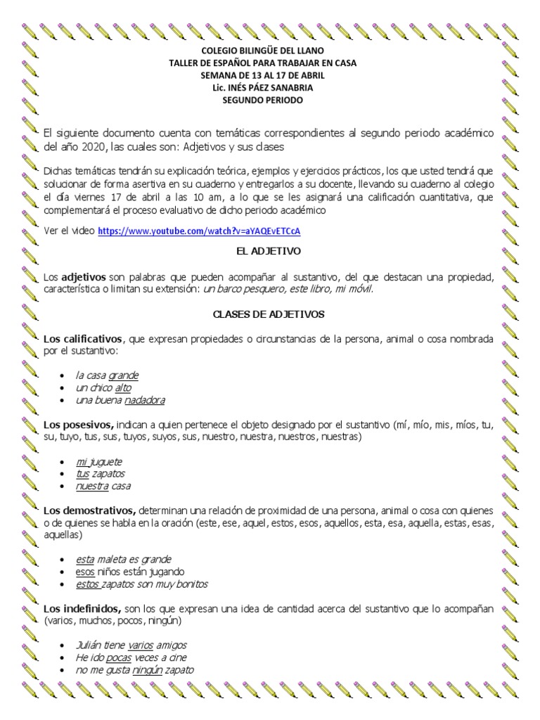 Taller de Adjetivos en Español | PDF | Adjetivo | Mecánica del lenguaje
