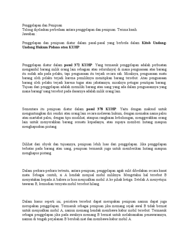 Perbedaan Penggelapan dan Penipuan | PDF