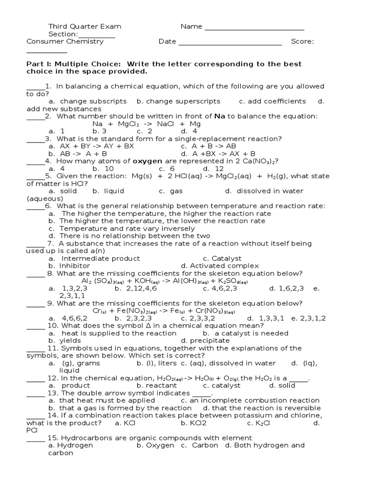Third Quarter Exam | Download Free PDF | Oxide | Chemical Reactions