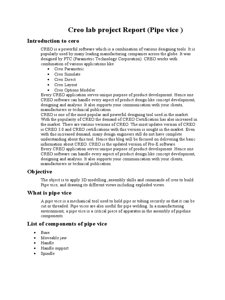 Creo Lab Project Report | PDF | Pipe (Fluid Conveyance) | Engineering