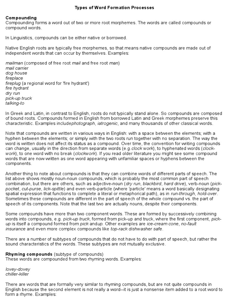 Compounding | PDF | Word | Morphology (Linguistics)