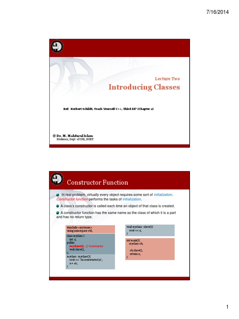 Introducing Classes Constructor Function Pdf Class Computer Programming C