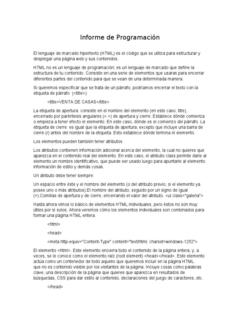 Informe | PDF | HTML | Lenguaje de programación