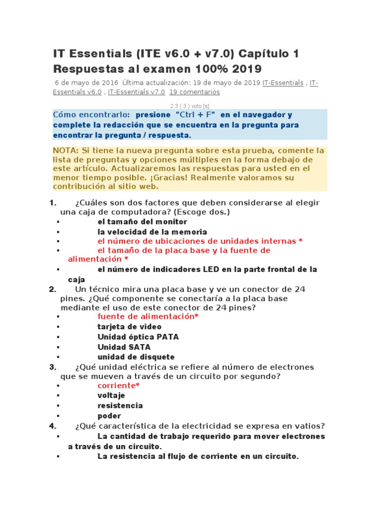 Respuestas Examen IT Essentials 2019 | PDF | Hardware de la computadora ...