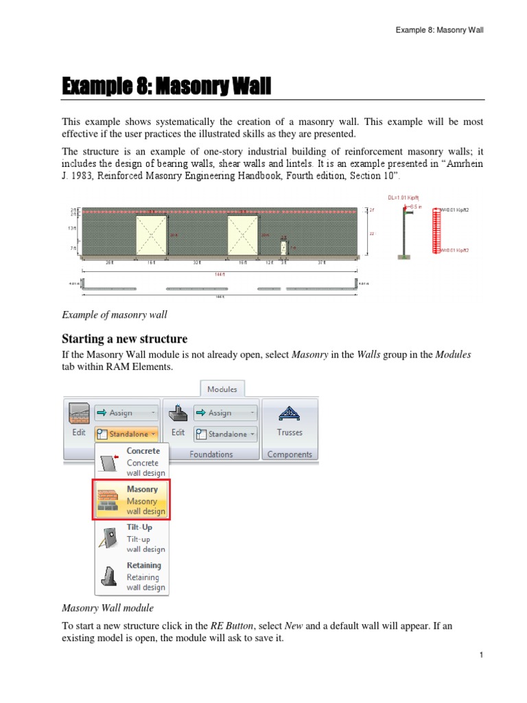 Example 8: Masonry Wall: Starting A New Structure | PDF | Finite ...