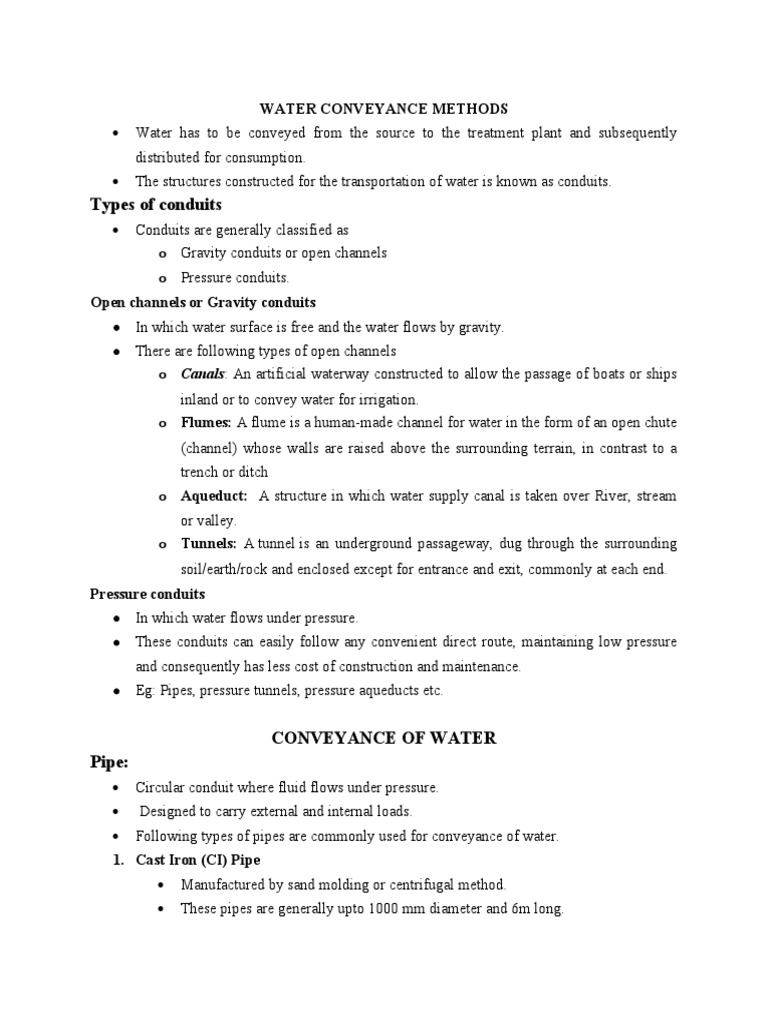 Water Conveyance Methods | PDF | Pipe (Fluid Conveyance) | Polyethylene