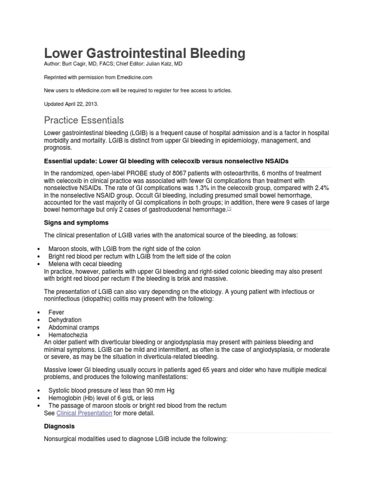 Lower Gastrointestinal Bleeding: Practice Essentials | PDF ...