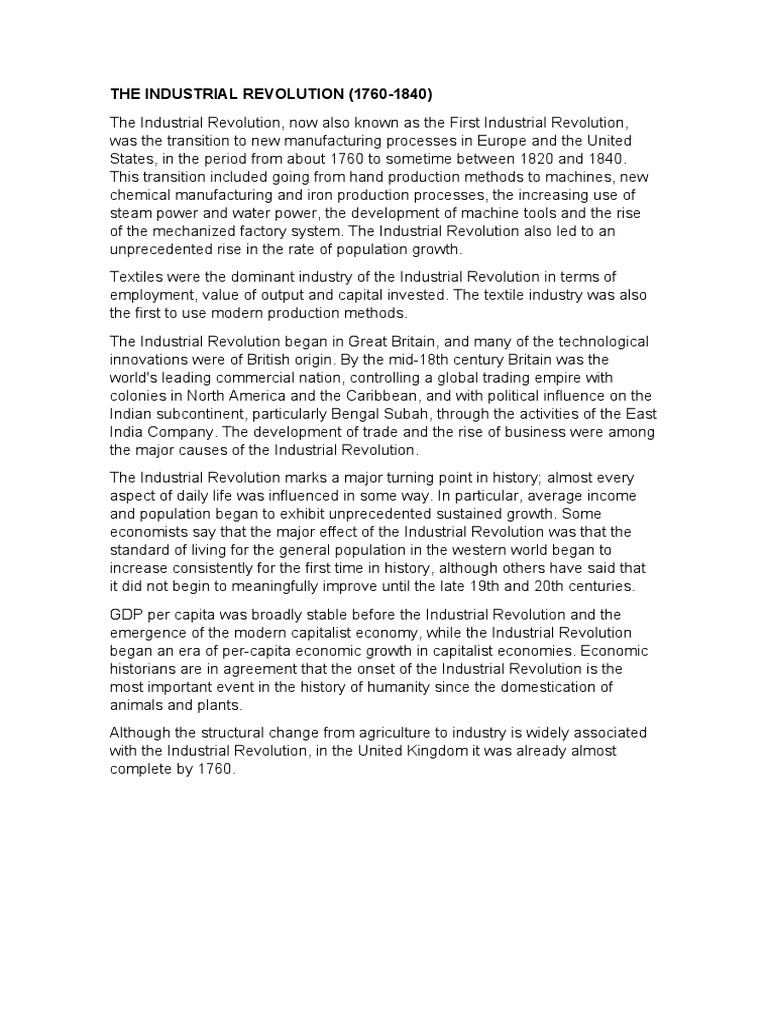THE INDUSTRIAL REVOLUTION 1760-1840 | PDF | Industrial Revolution ...