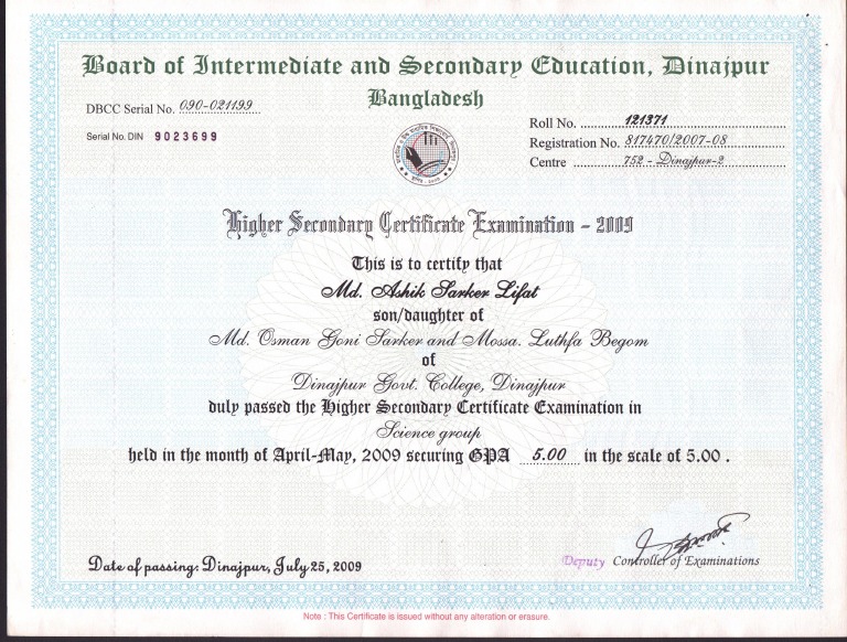 HSC Certificate PDF | PDF