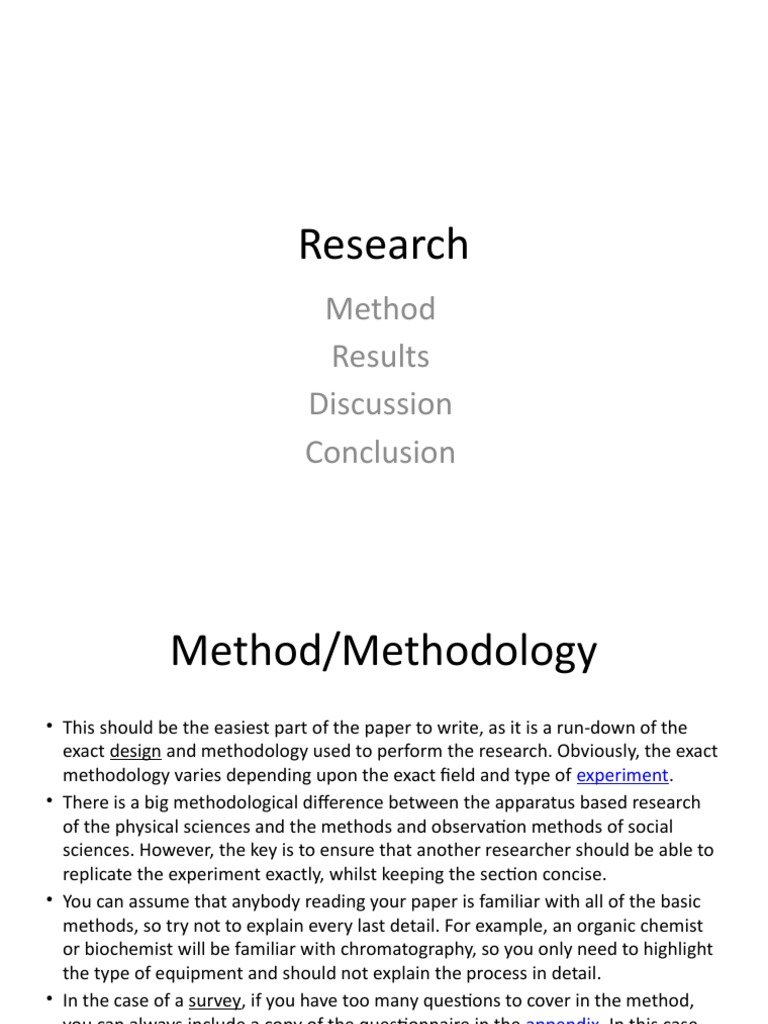 Research: Method Results Discussion Conclusion | Download Free PDF ...