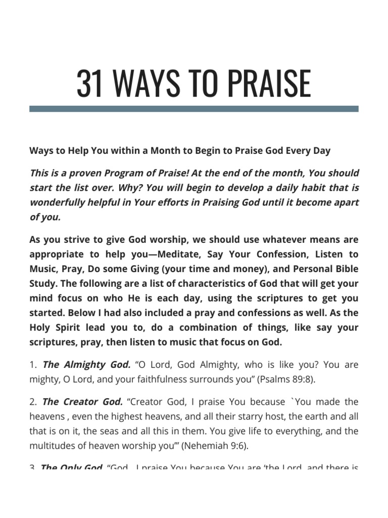 Worship Basic 101 - 31 Ways To Praise | PDF | God The Father | God