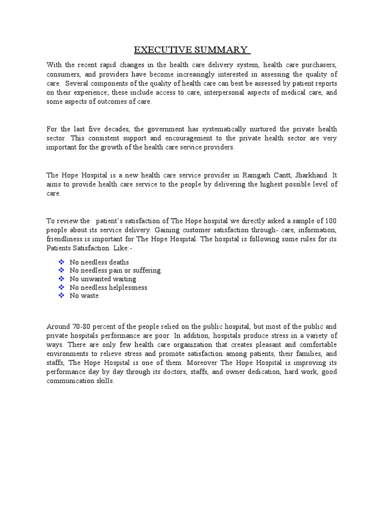 Executive Summary | PDF | Hospital | Patient