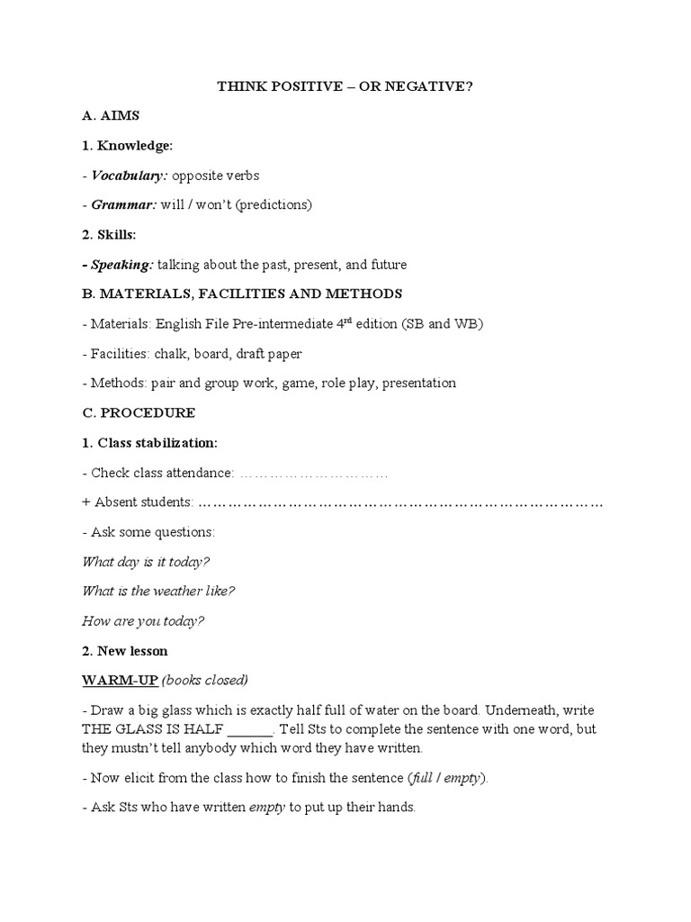 Think Positive | PDF | Optimism | Question