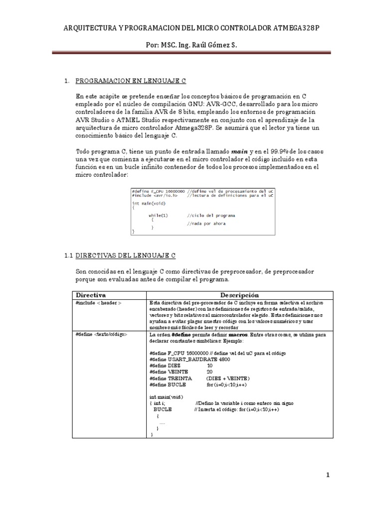 Lenguaje C - Microcontrolador ATMEGA328p-5 | PDF | Lenguaje ensamblador ...