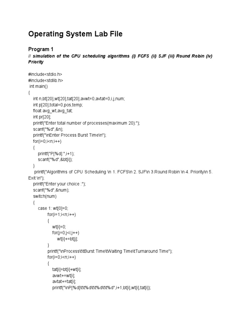 Operating System Lab File: Program 1 | PDF | Computer Data | System Software