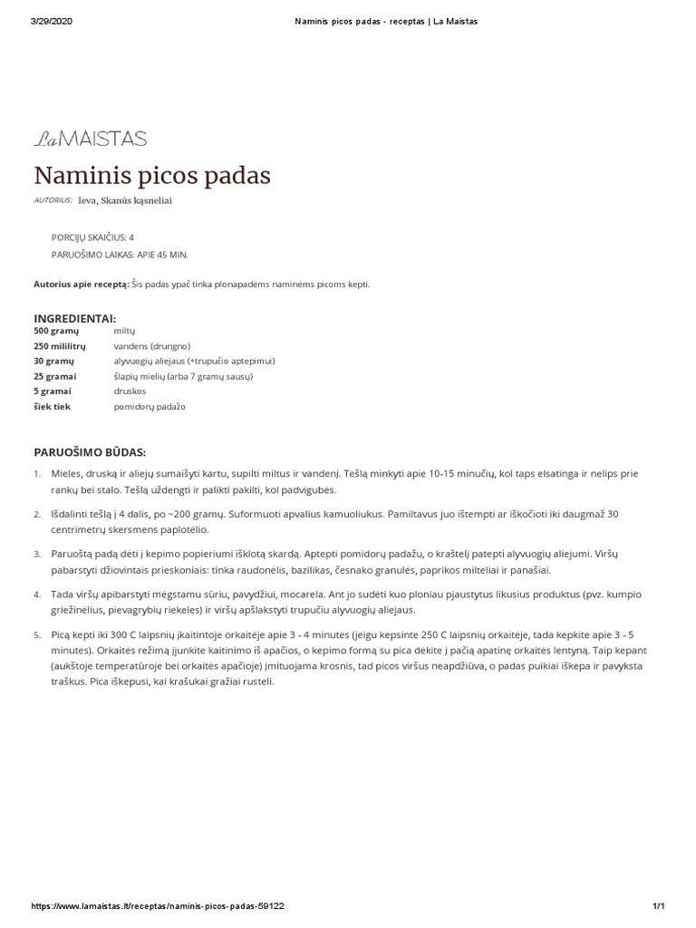 Naminis Picos Padas - Receptas - La Maistas | PDF