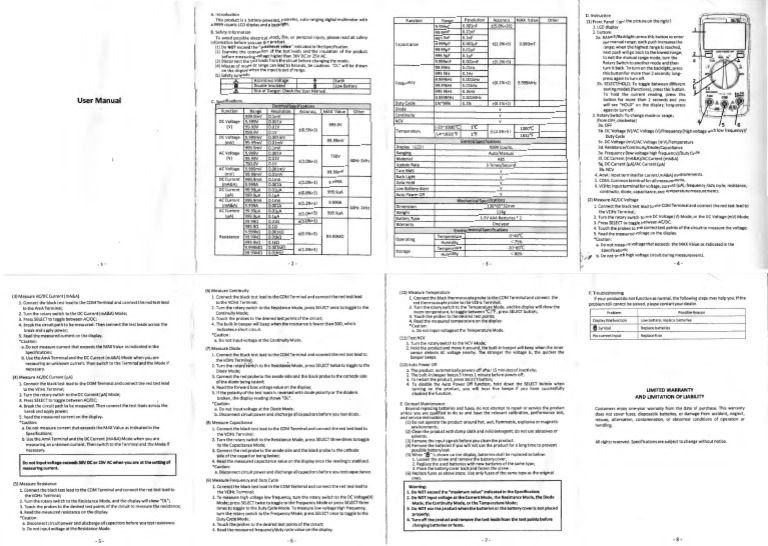 Aneng An 8009 User Manual | PDF | Switch | Diode