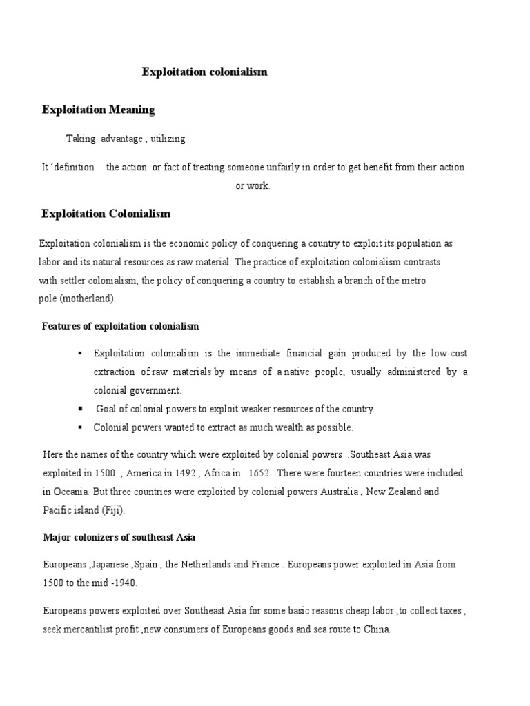 Exploitation Colonialism Exploitation Meaning | PDF | Colonialism | Asia