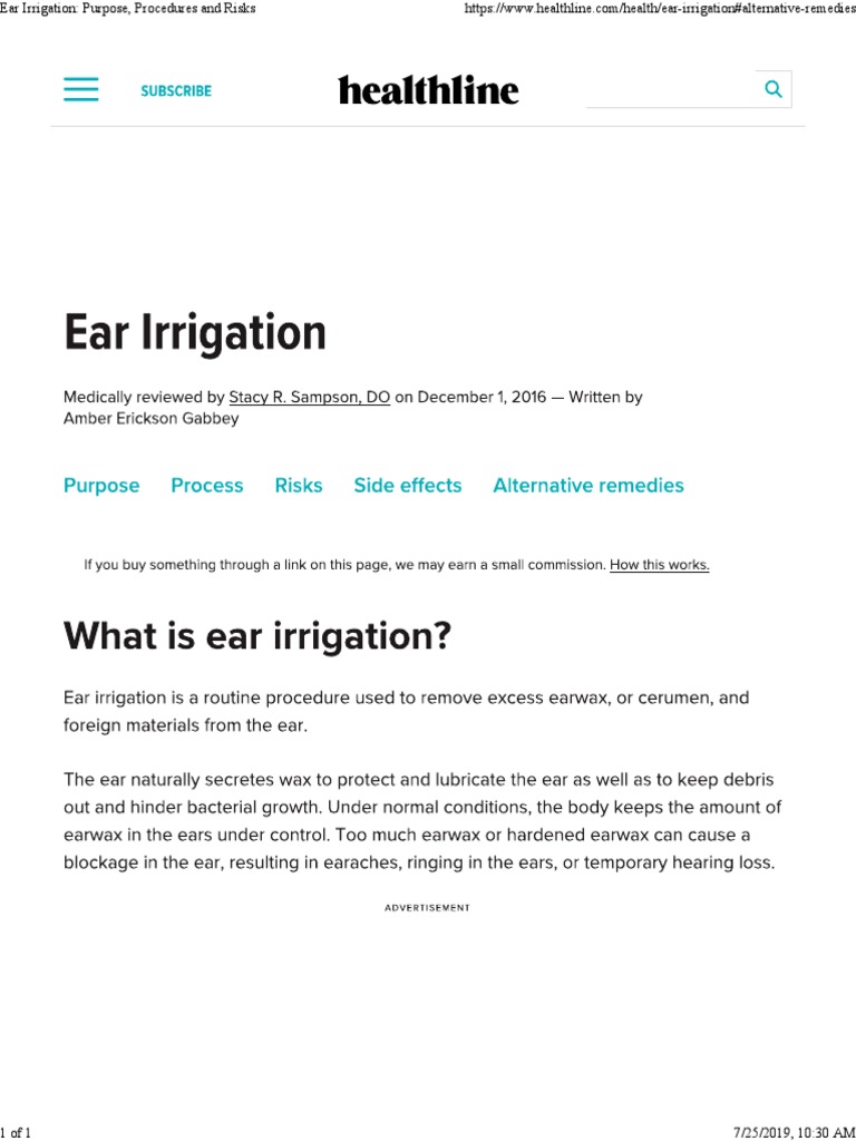 Ear Irrigation - Purpose, Procedures and Risks PDF | PDF