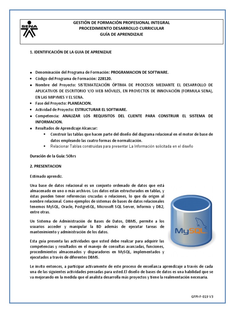 Guia de Aprendizaje - Introduccion SQL | PDF | Base de datos relacional ...