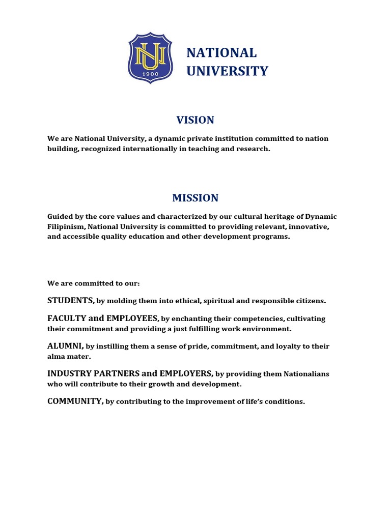 National University: Vision | PDF