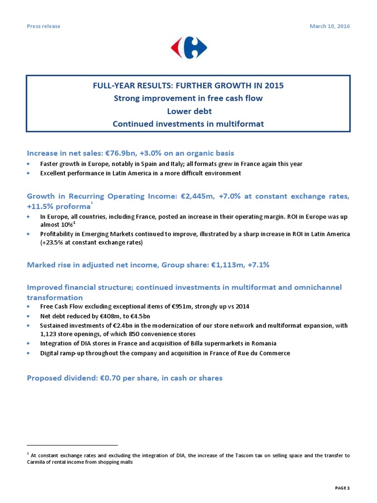 Carrefour 2015 Financial Results Summary | PDF | Earnings Before ...