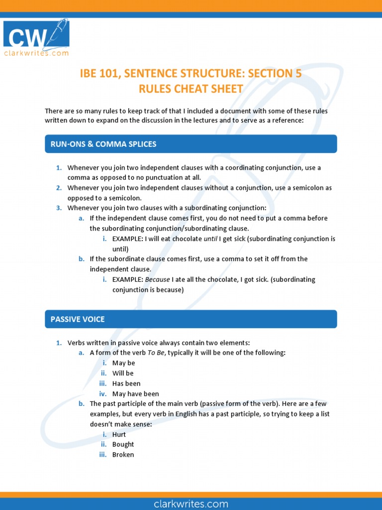 IBE 100 Sentence Structure Rules Cheat Sheet 2 | PDF