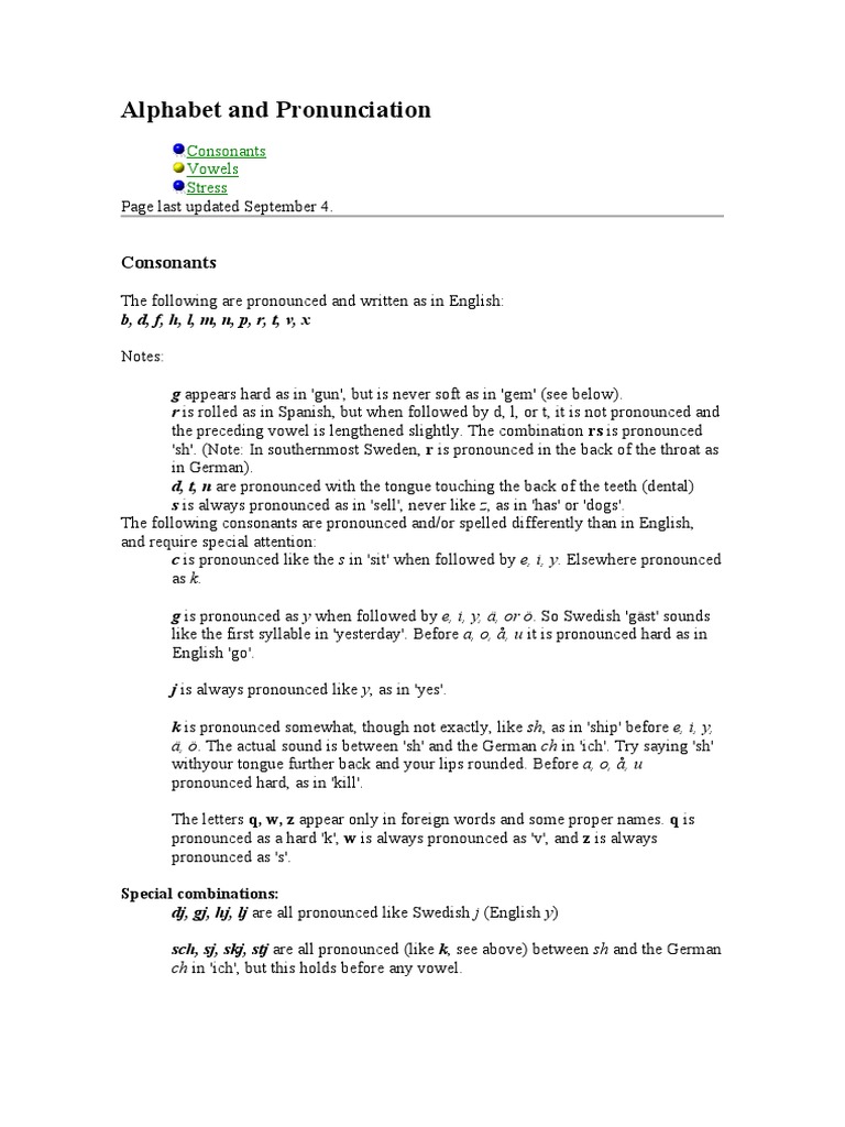 Swedish Alphabet and Pronunciation Guide | PDF | Vowel | Stress ...