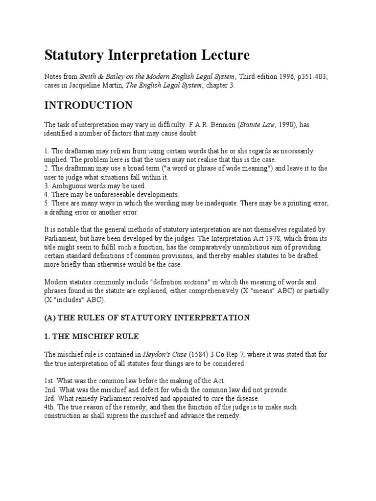 Statutory Interpretation Lecture: (A) The Rules of Statutory ...