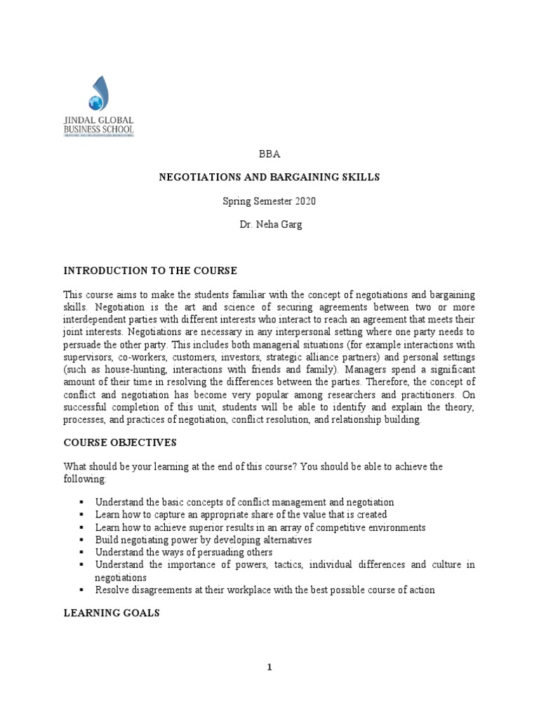 Revised - Course Outline - NBS | PDF | Negotiation | Educational Assessment