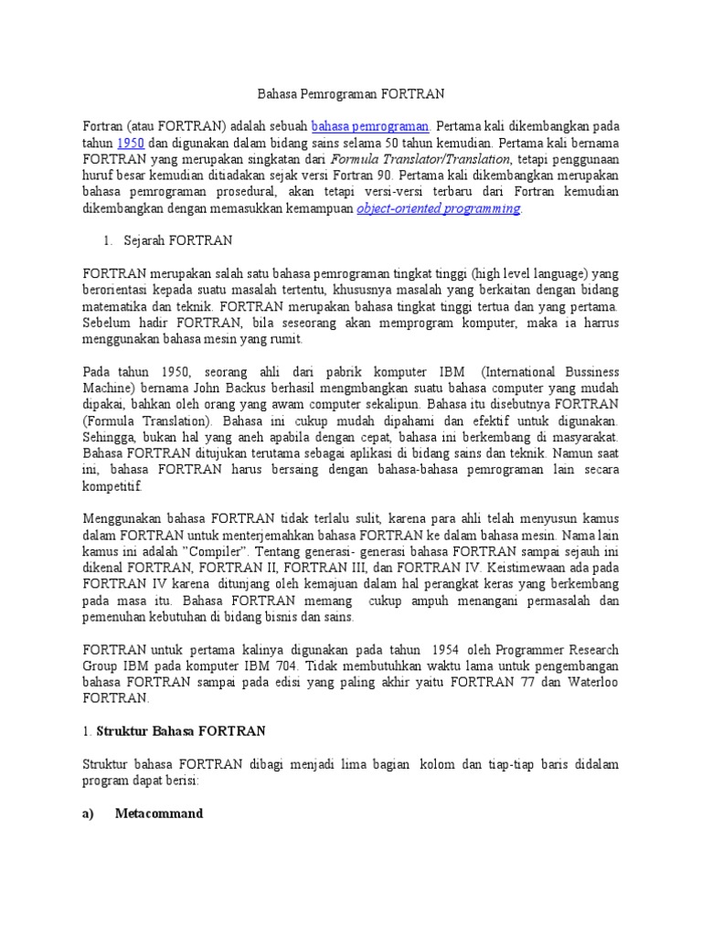 Bahasa Pemrograman FORTRAN | PDF | Kajian Bahasa Asing | Komputer