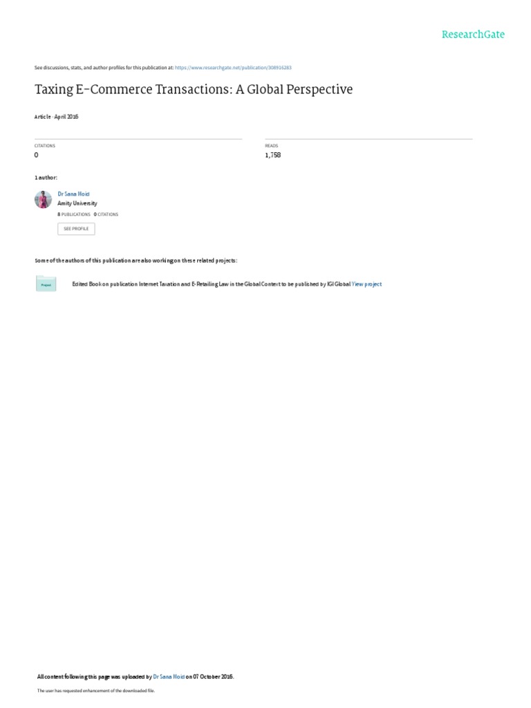 Taxing E-Commerce Transactions: A Global Perspective: April 2016 | PDF | Sales Tax | E Commerce