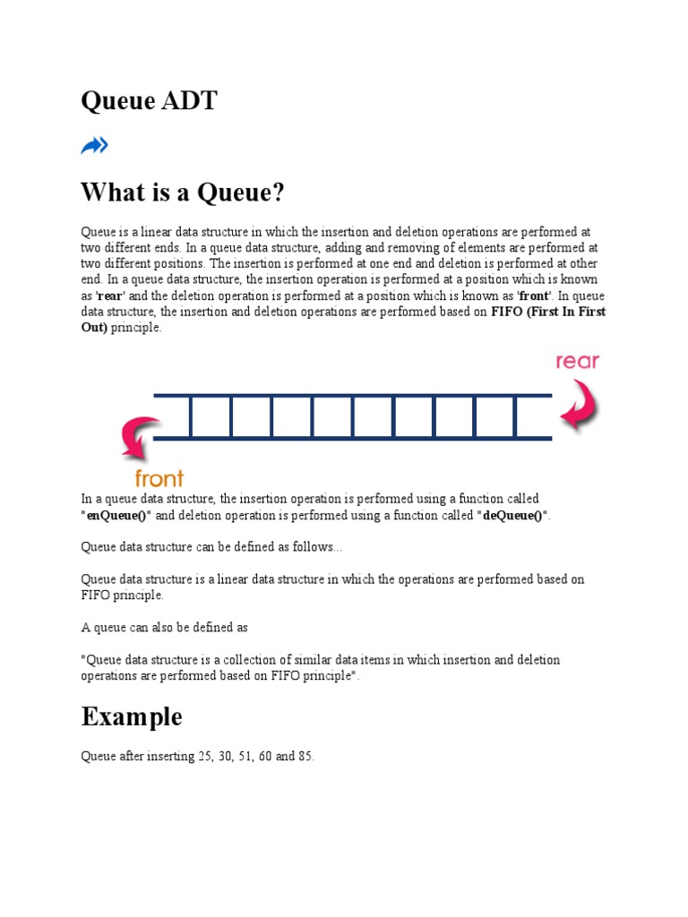 Queue ADT What Is A Queue?: Out) Principle | PDF | Queue (Abstract Data Type) | Array Data Structure