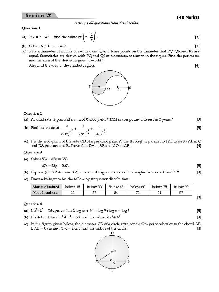 Model Test Paper II Maths ICSE Class IX | PDF | Area | Triangle