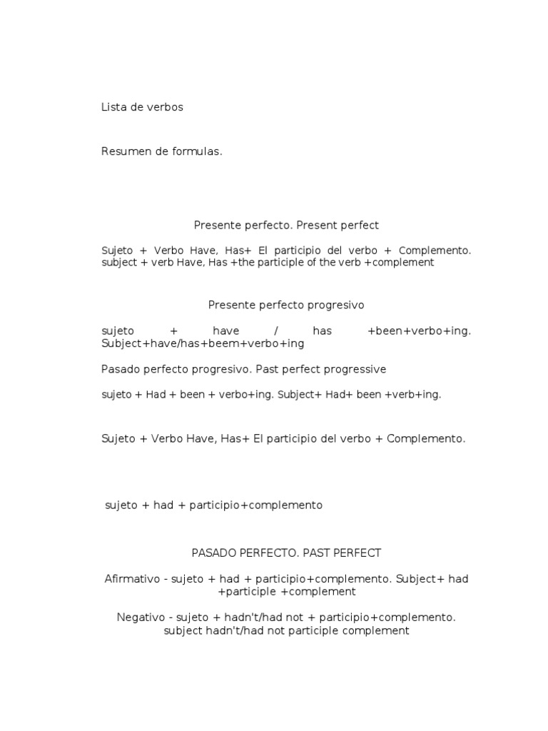 Sujeto + Verbo Have, Has+ El Participio Del Verbo + Complemento. Subject + Verb Have, Has +the ...