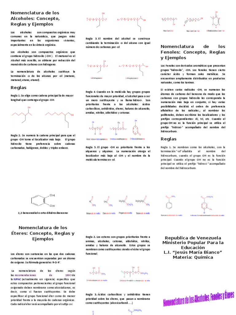 TRIPTICO Nomenclatura de Los Alcohole | PDF | Alcohol | Compuestos ...