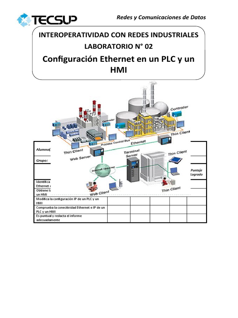Lab 02 - Configuracion Ethernet en Un PLC y Un HMI | PDF | Protocolos de internet | Red de ...
