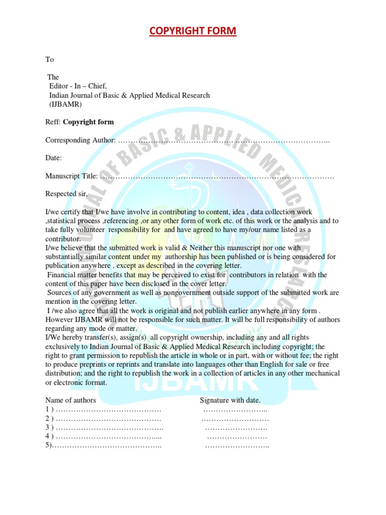 Copyright Form IJBAMR PDF | PDF